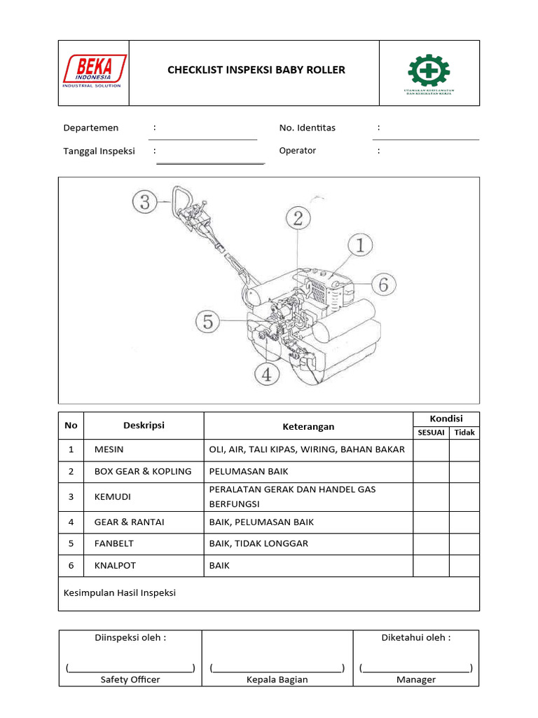 Form Check List Inspeksi Baby Roller | PDF