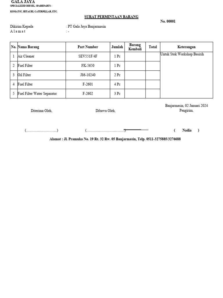 Form Permintaan Barang 2024 | PDF