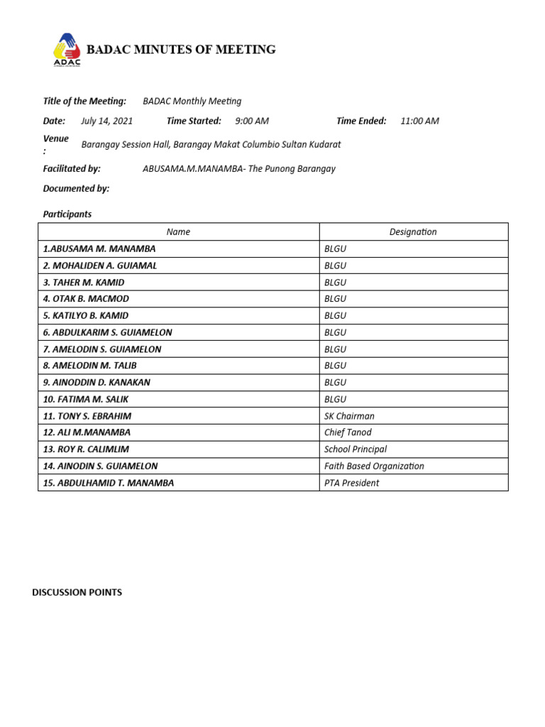 BADAC Form - Minutes of Meeting - for merge | PDF