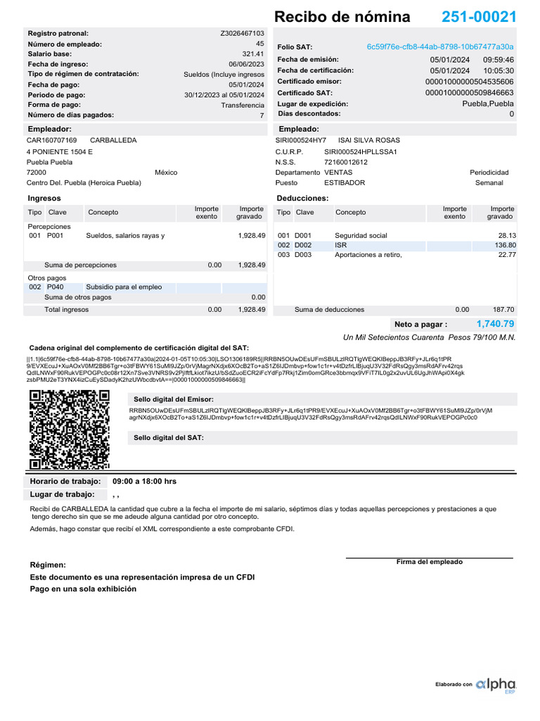 Car160707169 Recibos 20240105 251-00021 | PDF