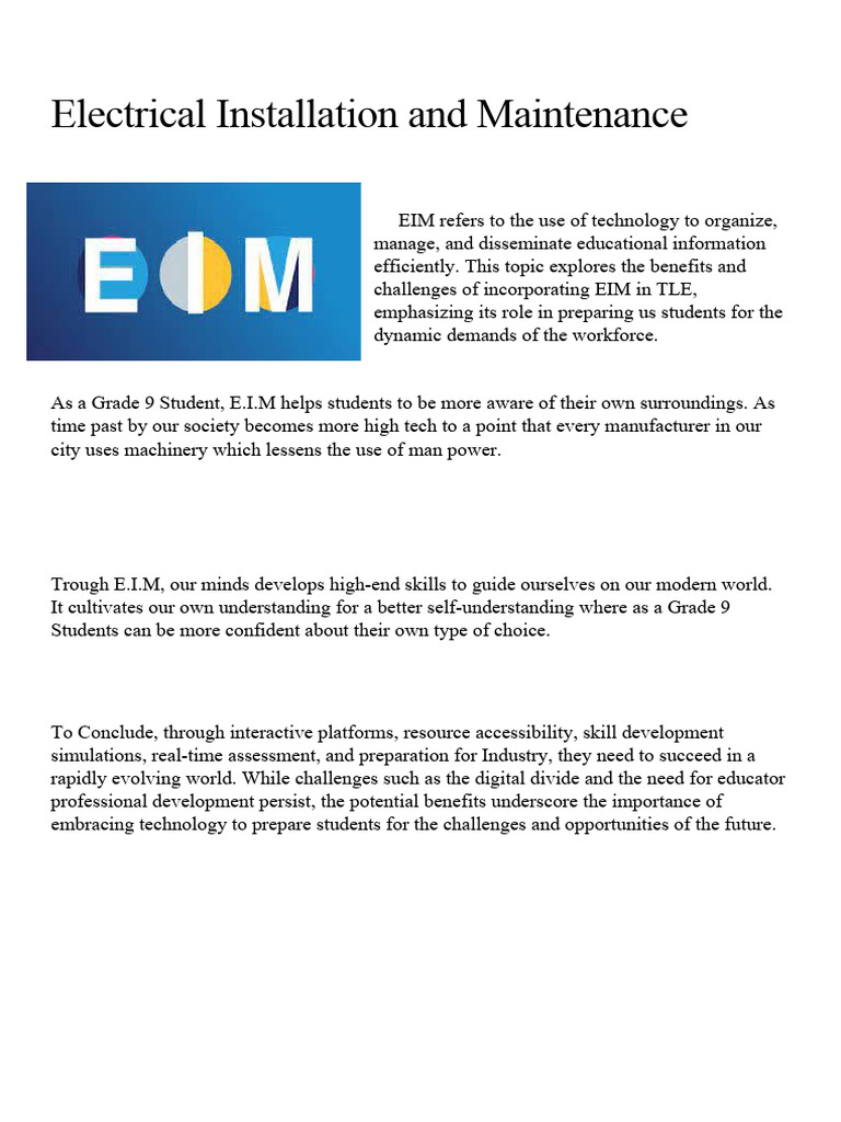 Electrical Installation and Maintenance Essay | PDF