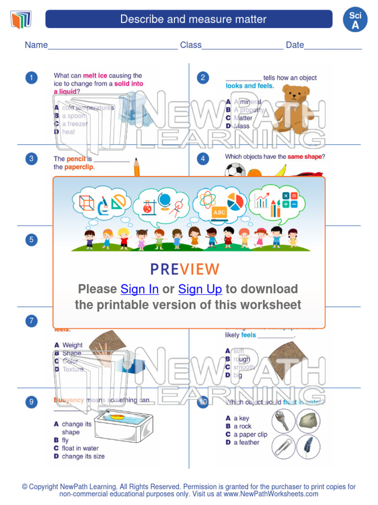 Worksheet Science Grade 1 Describe and Measure Matter 2 | PDF | All ...
