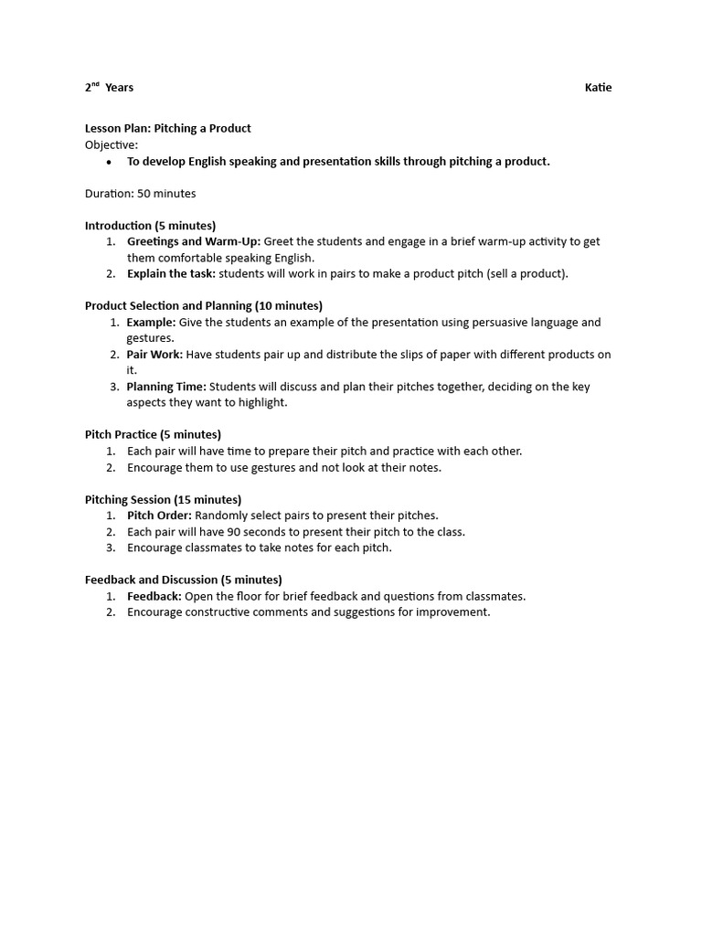 Pitch a Product Lesson Plan | PDF