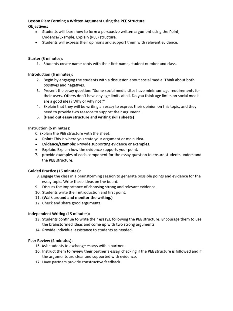 Essay Structure Lesson Plan | PDF