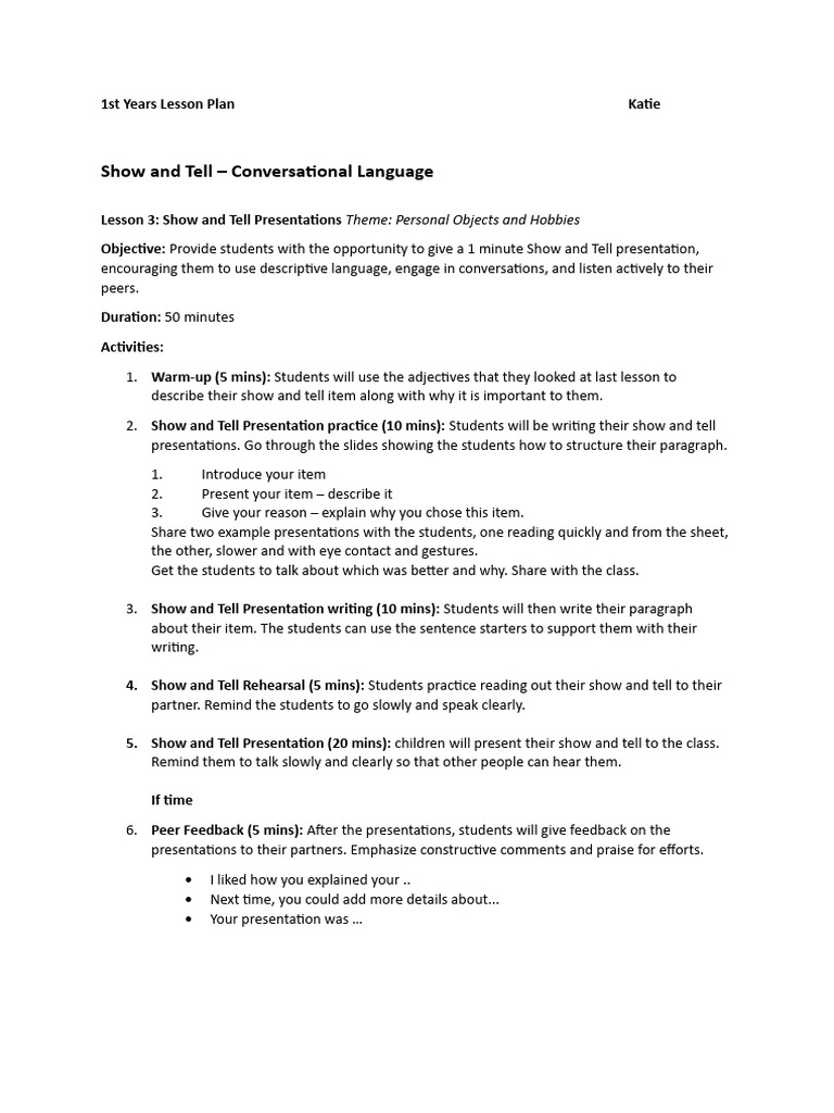 Show and Tell Lesson 2 | PDF | Career & Growth
