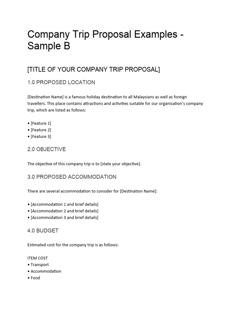 Company Trip Proposal Examples - Sample B | PDF