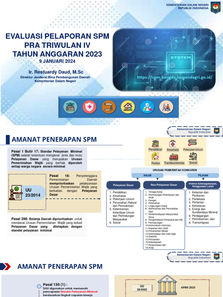 SAMBUTAN DIRJEN EVALUASI PELAPORAN SPM PRA TW IV TAHUN 2023 (PLH Ses) | PDF
