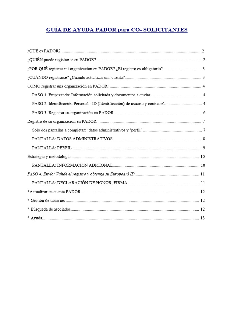 Guía de Registro en PADOR para Co-solicitantes | PDF | Contraseña ...