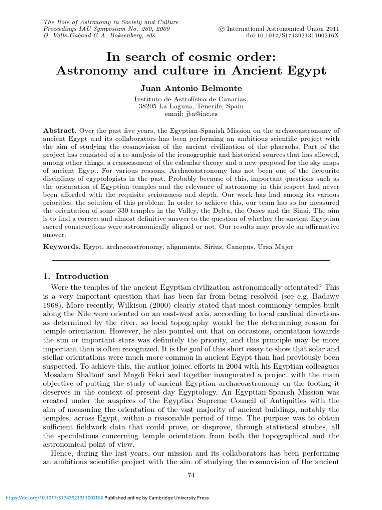 In Search of Cosmic Order Astronomy and Culture in Ancient Egypt | PDF ...