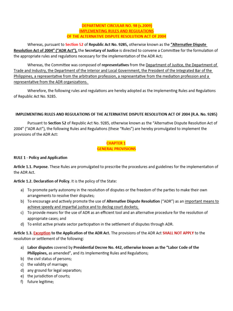 IRR of RA 9285 | PDF | Alternative Dispute Resolution | Mediation
