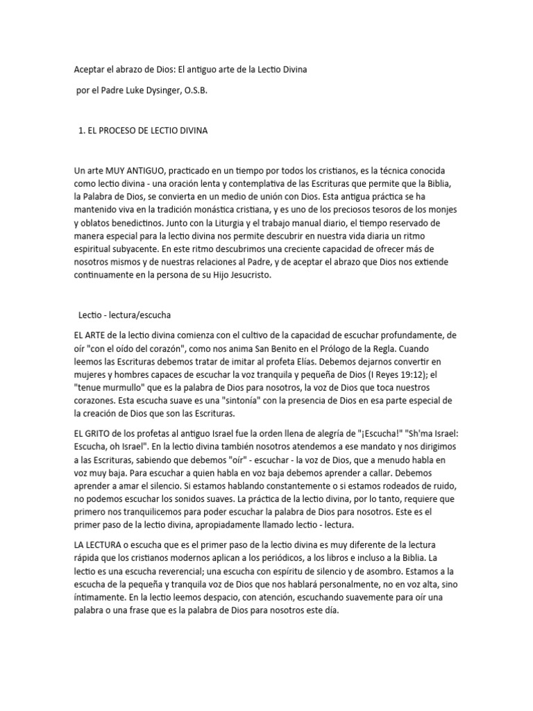 Lectio - Luke Dysinger | PDF | Lectio Divina | Oración