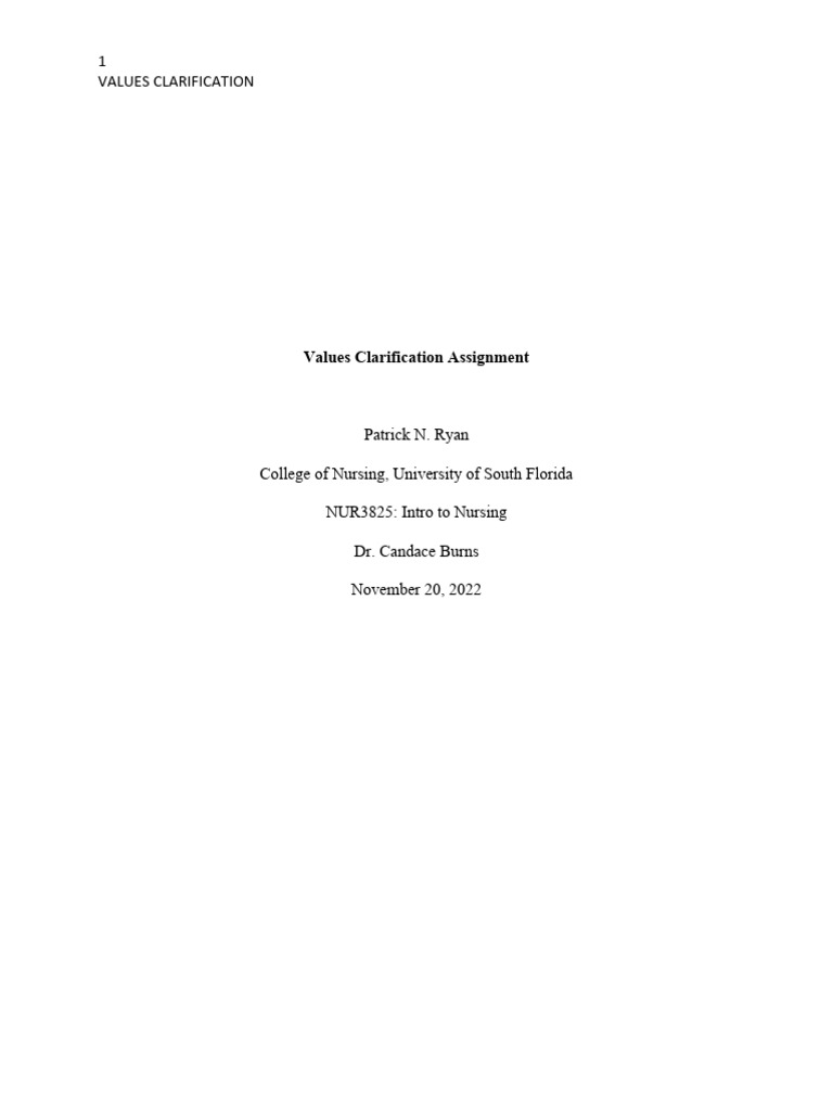 Values Clarification Assignment | PDF | Nursing | Health Care