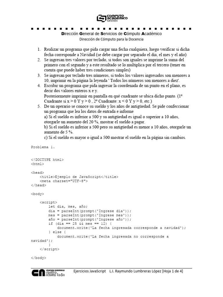 04_Ejercicios_JavaScript | PDF | Script Java | Informática