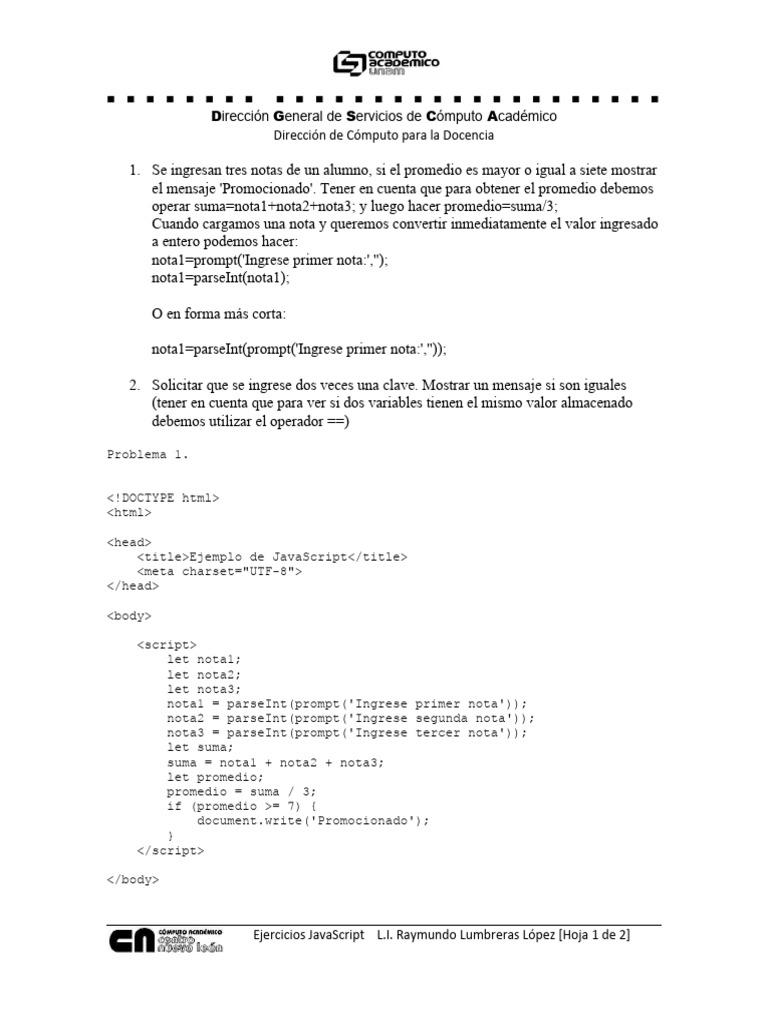 07_Ejercicios_JavaScript | PDF