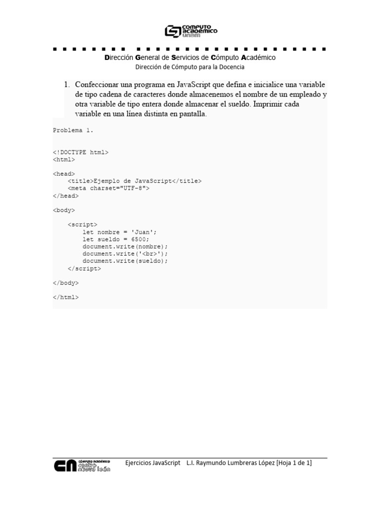 Ejercicio Básico de JavaScript | PDF | Informática