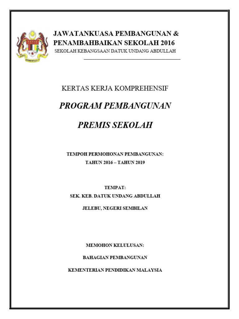 Kertas Kerja Pembangunan Premis Sk2 2016 | PDF