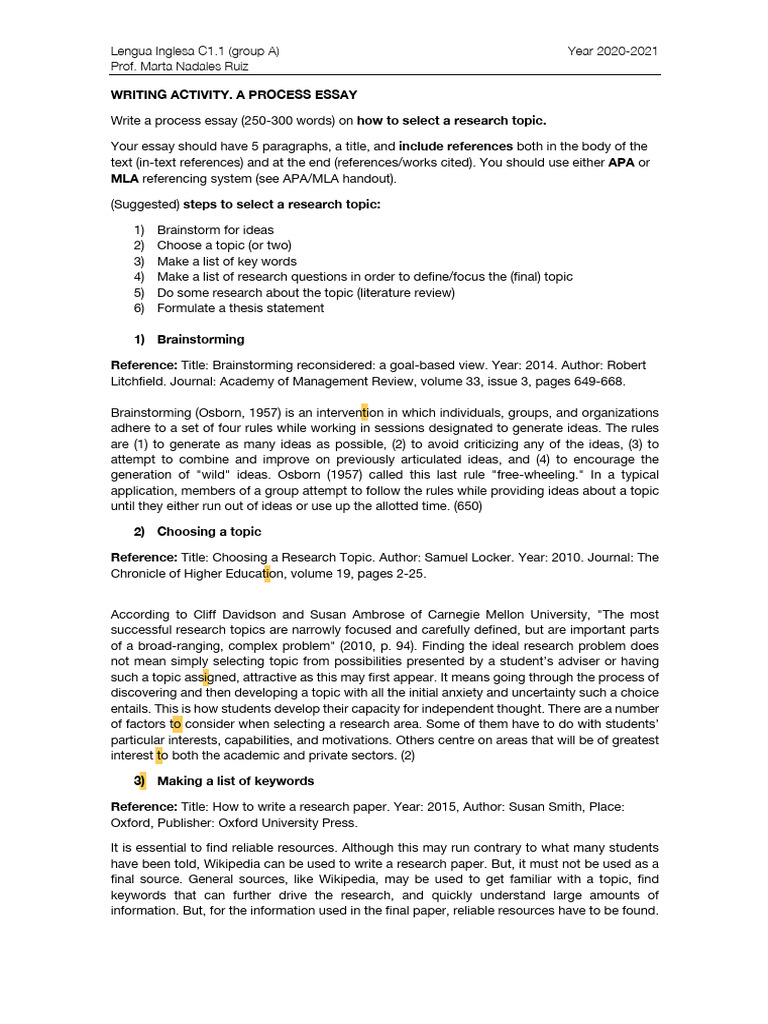 2021 Writing Activity Process Essay 1 - C1.1. | PDF | Essays | Academic ...