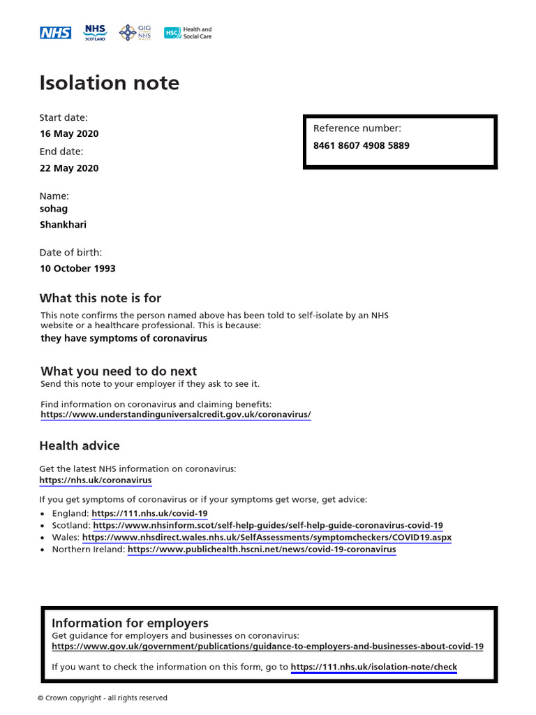 Isolation Note | PDF