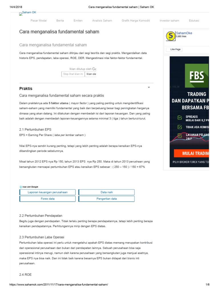 Cara Menganalisa Fundamental Saham - Saham OK1 | PDF