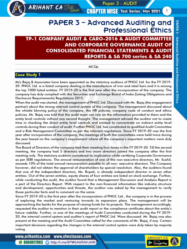 Paper 3 - Audit - TP-1 | PDF | Audit | Auditor's Report