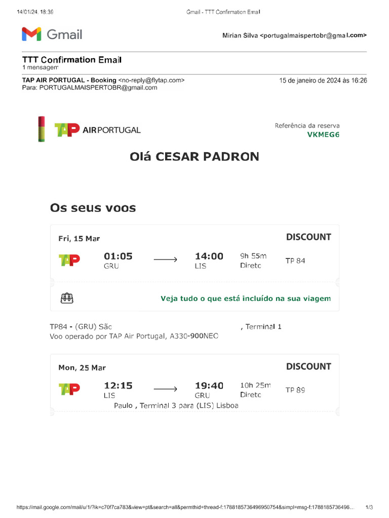 Reserva Passagem Tap | PDF