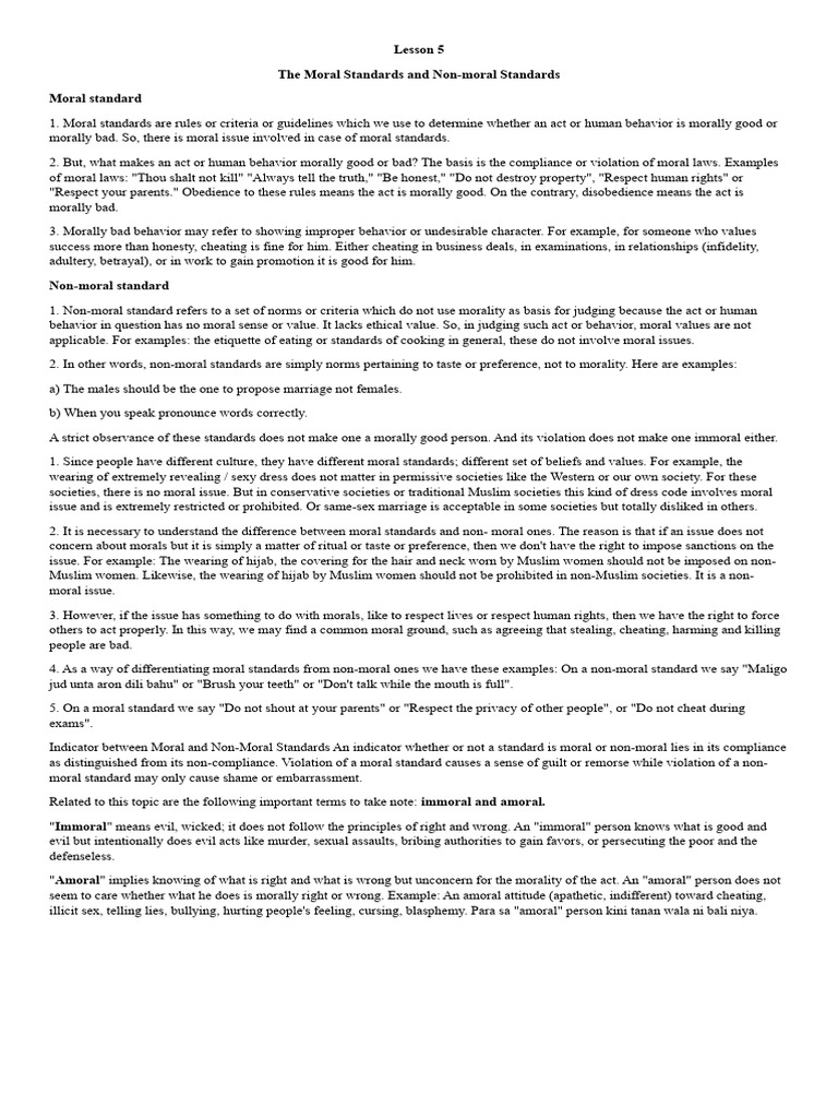Lesson 5 Moral Standards | PDF | Morality | Infidelity