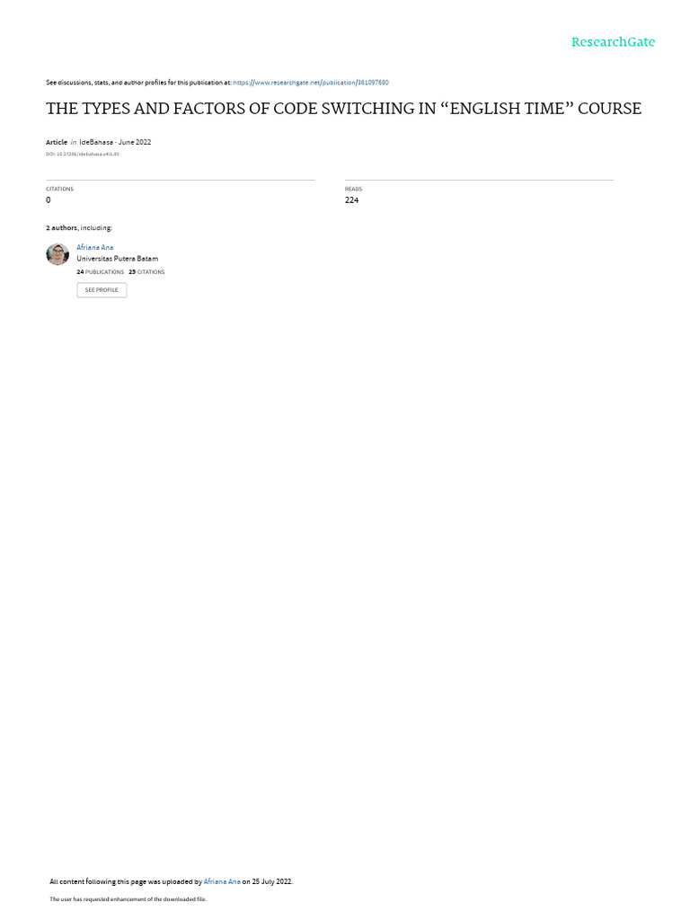The Typesand Factorsof Code Switchingin 22 English Time 22 Course | PDF ...