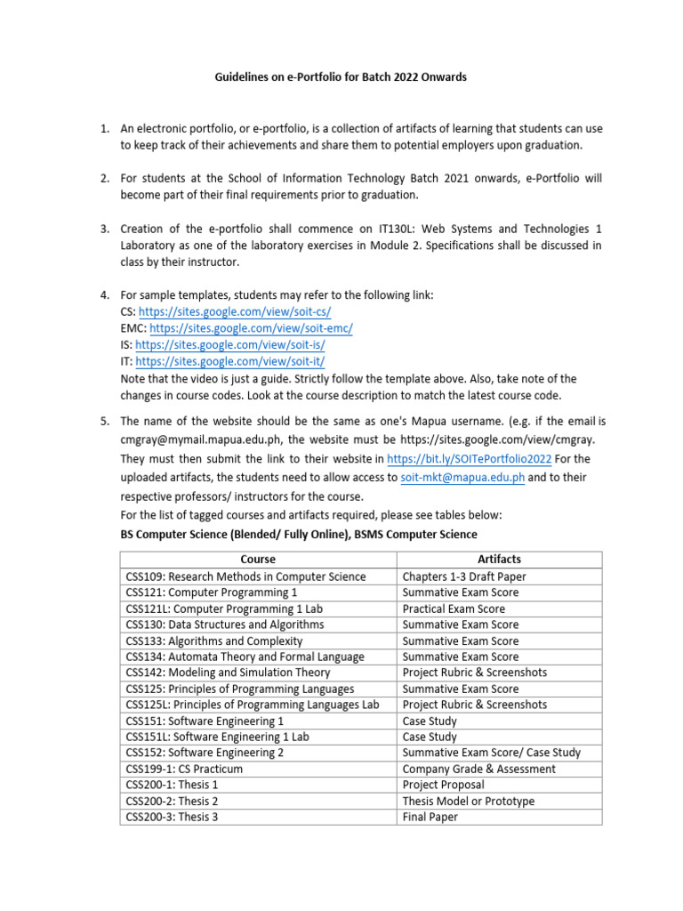 EPortfolio Guidelines 2022 | Download Free PDF | Rubric (Academic ...