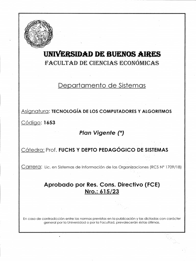 1653 TECNOL DE LOS COMPUTAD Y SIST OPER Catedra FUCHS | PDF