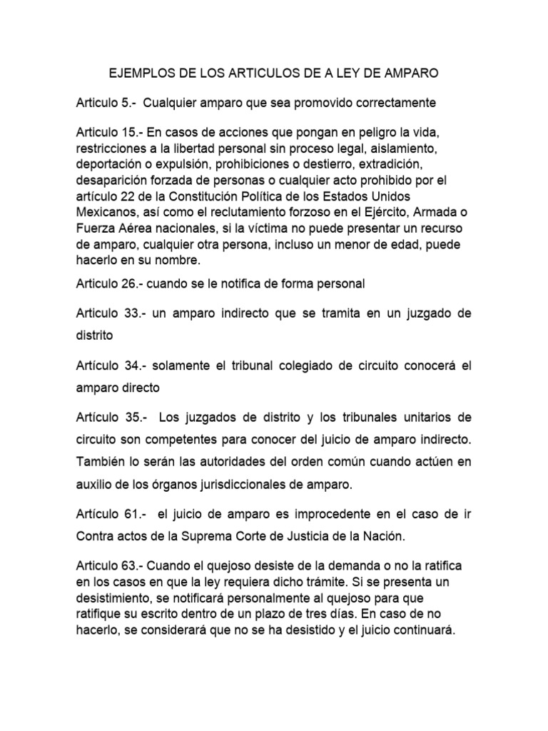 EJEMPLOS DE LOS ARTICULOS DE A LEY DE AMPARO | PDF | Sentencia (ley) | Judicaturas