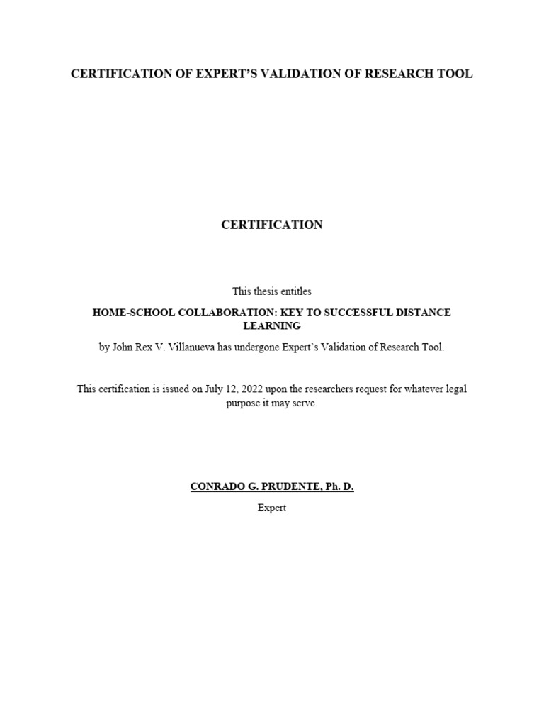 CERTIFICATION OF EXPERT VALIDATION | PDF