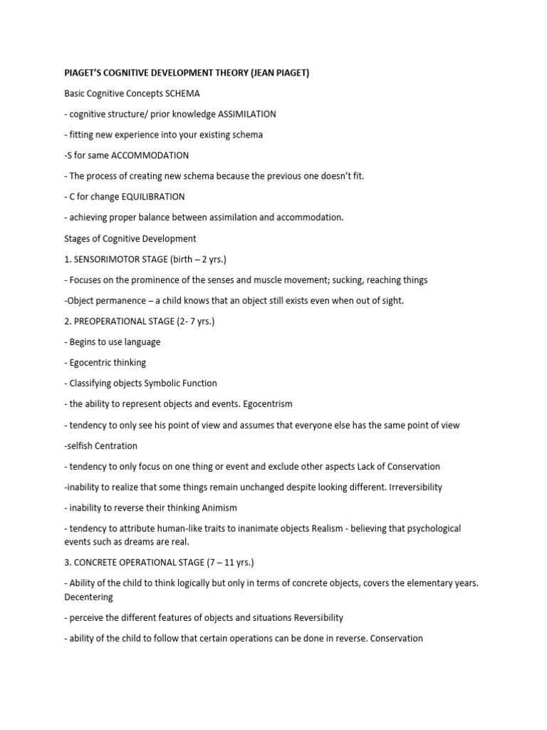 Piaget's Cognitive Development Theory (Jean Piaget) | Download Free PDF ...
