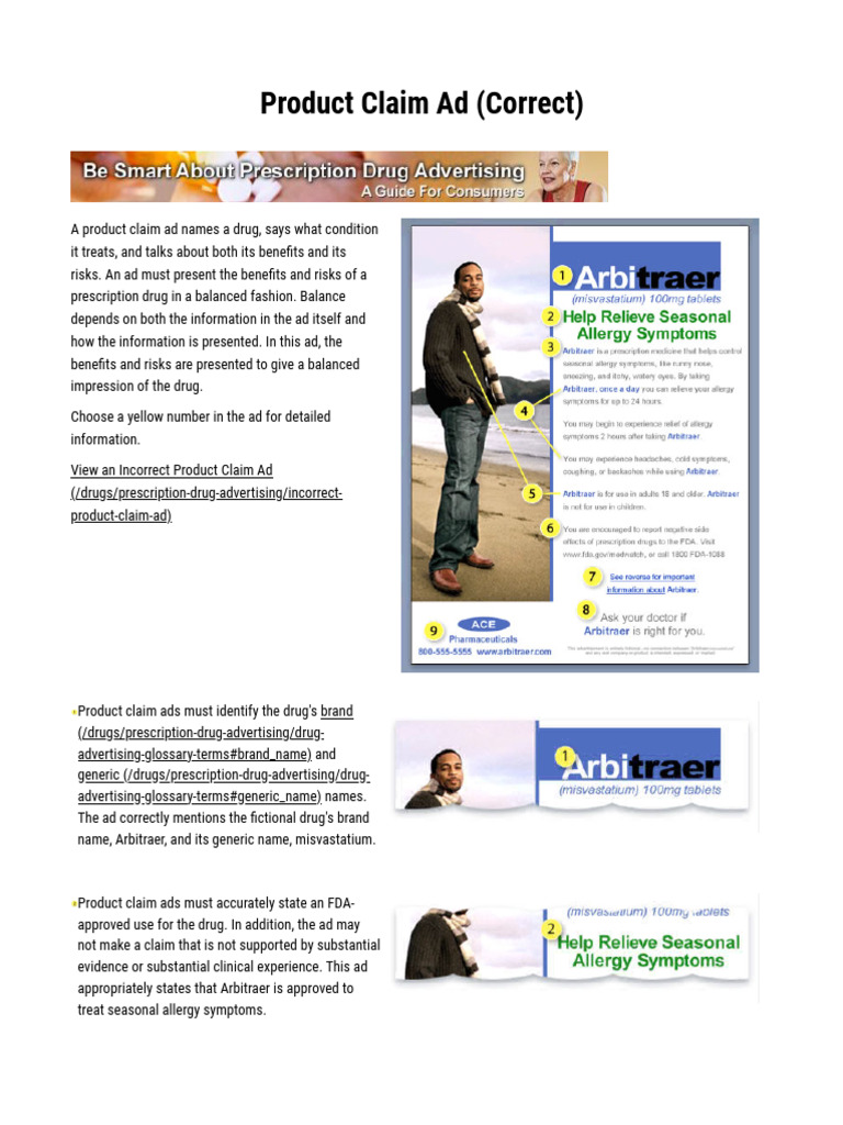 Product Claim Ad (Correct) - FDA | PDF | Food And Drug Administration ...