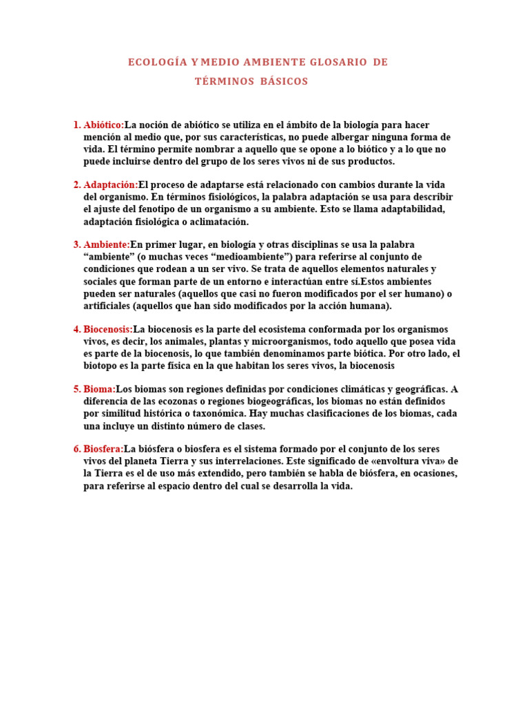 Abiótico:: Ecología Y Medio Ambiente Glosario de Términos Básicos | PDF | Entorno natural | Ecología