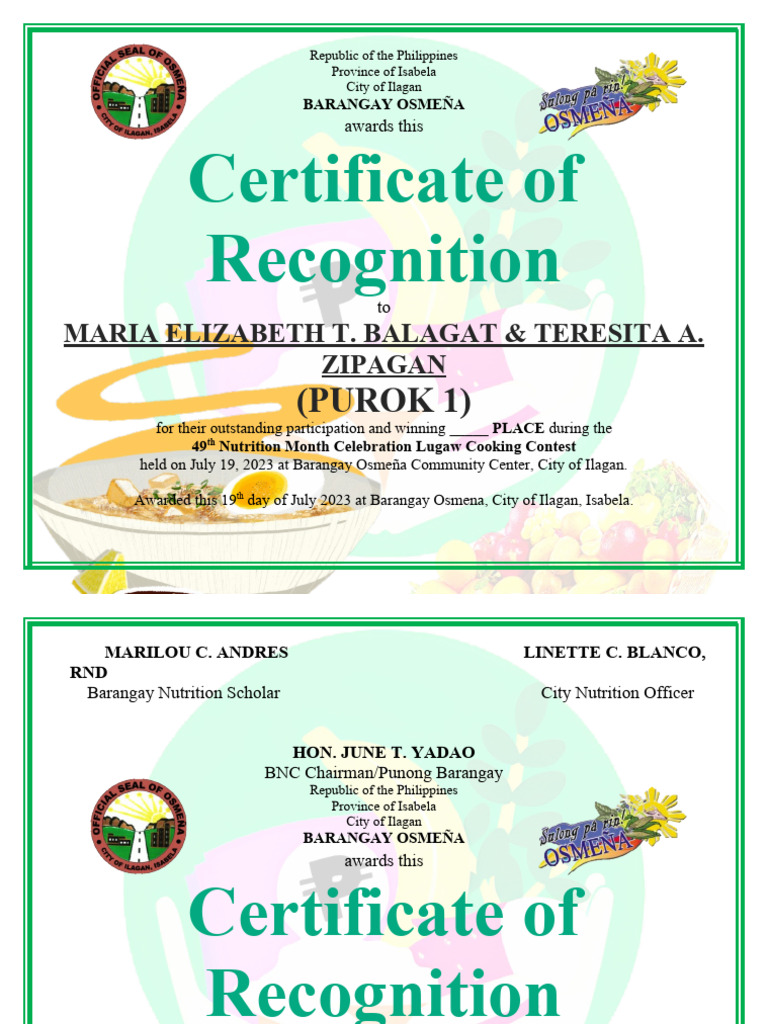 Nutrition Month Cooking Contest Awards | PDF | Philippines