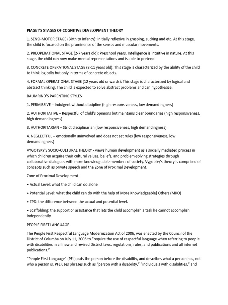 PIAGET’S STAGES OF COGNITIVE DEVELOPMENT THEORY | PDF | Cognitive ...