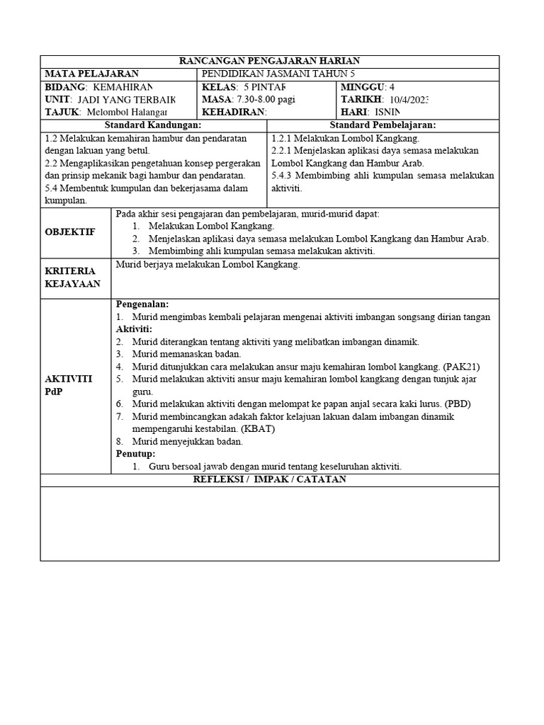 RPH PJ Tahun 5 | PDF