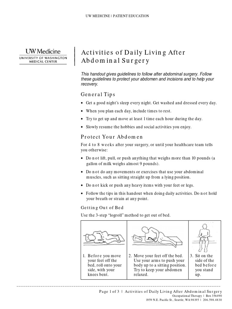 Activities Daily Living After Abdominal Surgery | PDF | Abdomen | Surgery