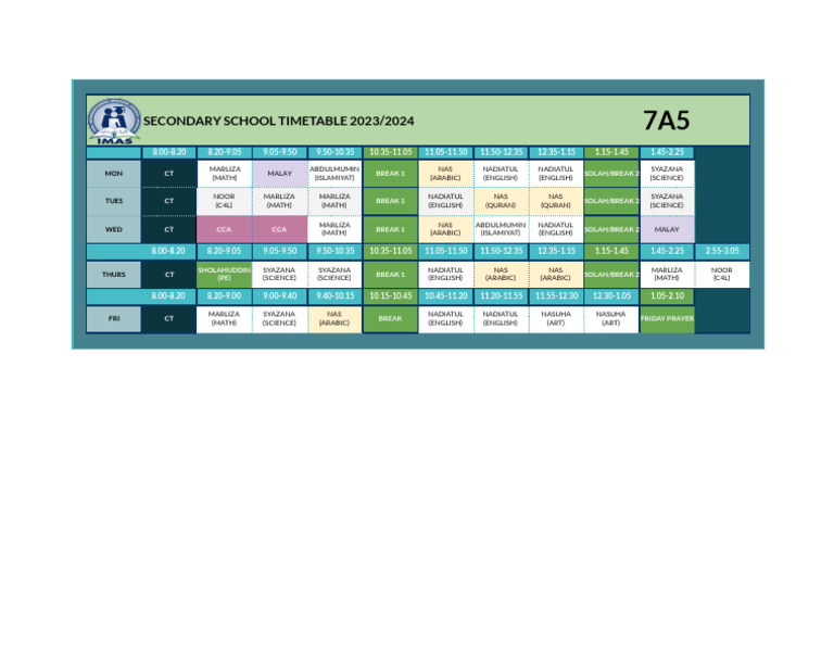 7A5 Timetable VVV | PDF | Semitic Words And Phrases | Islamic Jurisprudence