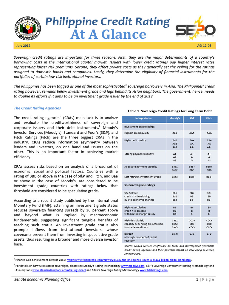 Philippine Sovereign Credit Ratings Analysis | PDF | Bond Credit Rating ...