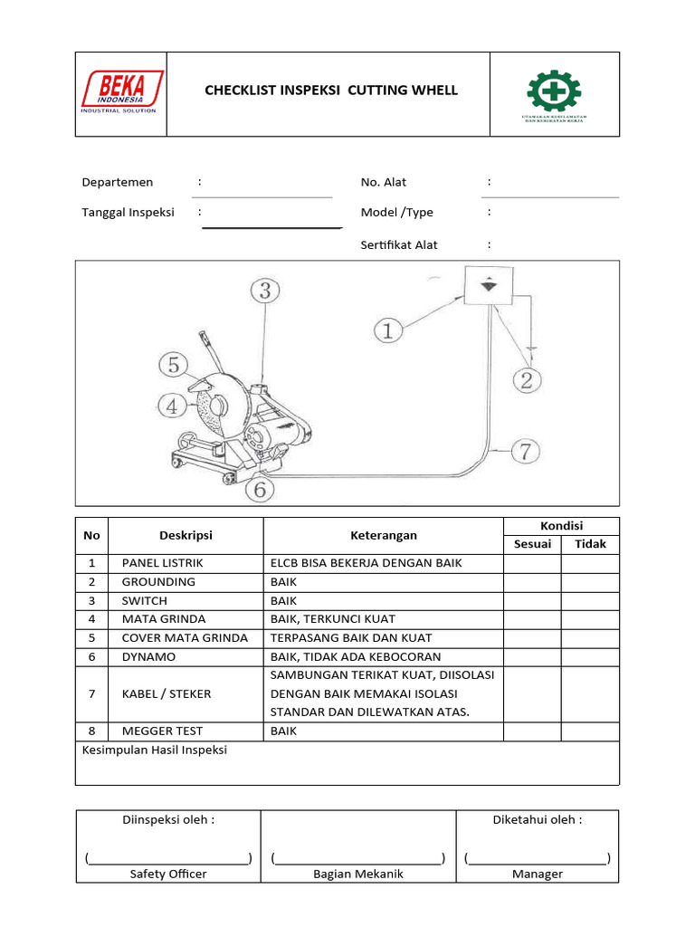 Form Check List Inspeksi Cutting Wheel | PDF