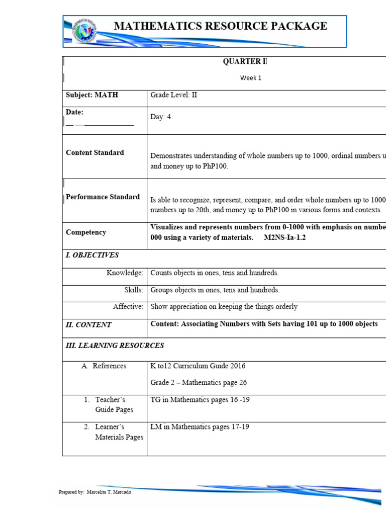Math2 Q1 Week1 Day4 | PDF | Learning | Curriculum