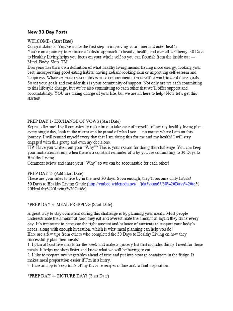 30 Day Healthy Living Plan | PDF | Diet & Nutrition | Dietary Fiber