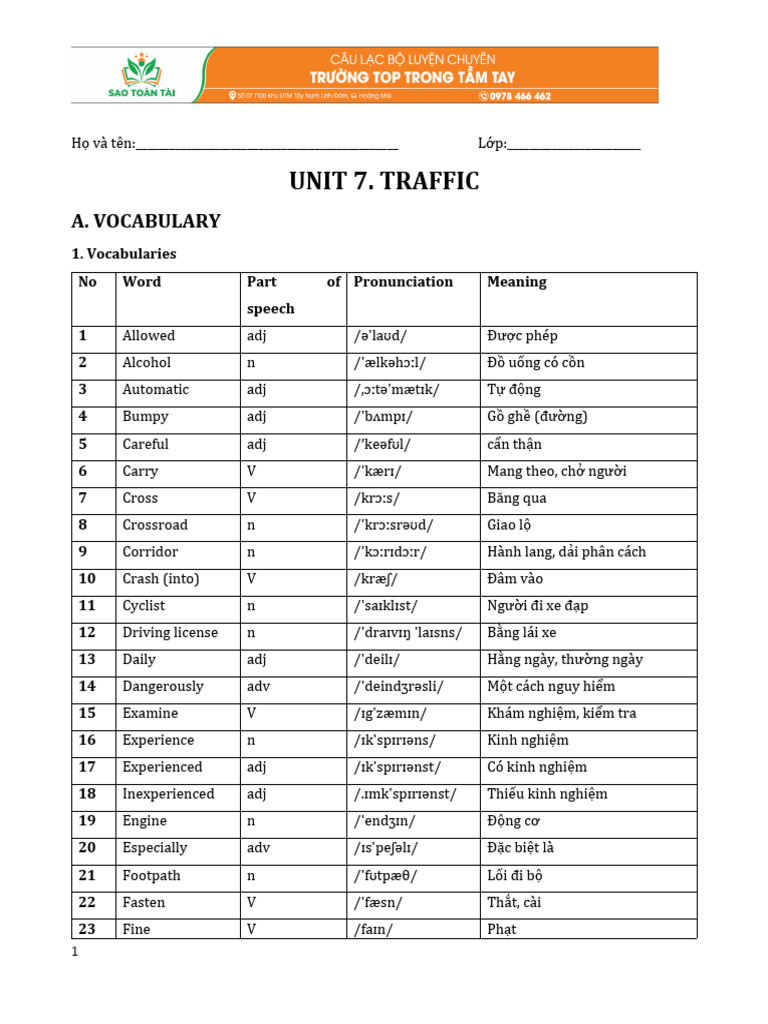 Unit 7 - Vocabulary & Practice | PDF