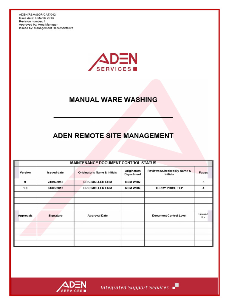 042 CAT SOP Manual Ware Washing | PDF | Water