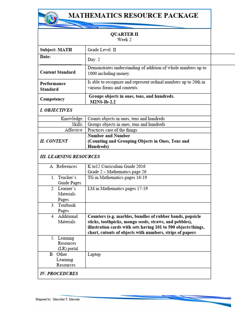 Math2 Q1 Week2 Day2 | Download Free PDF | Learning | Teachers
