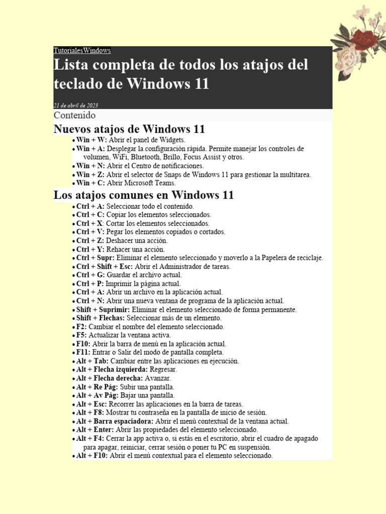 Atajos de Teclado en Windows 11 | PDF | Ventana (informática ...