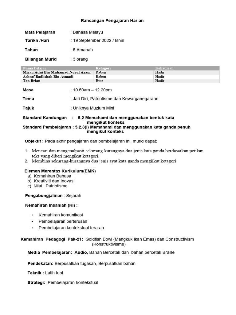 RPH 5 Bahasa Melayu Tahun 5 AMANAH | PDF