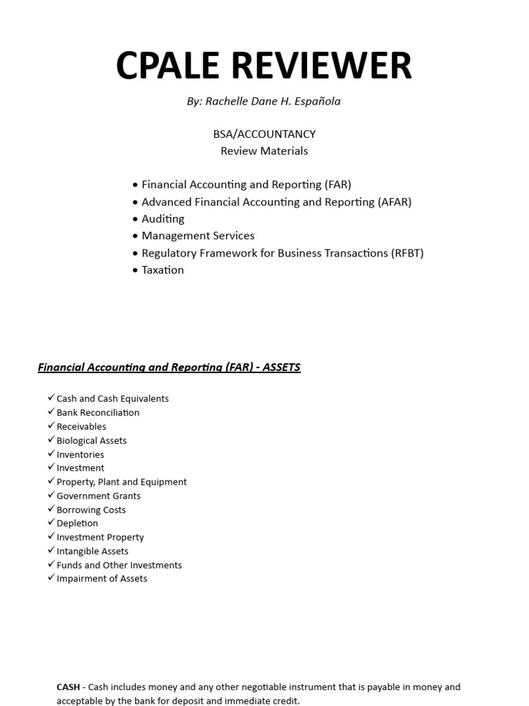 CPALE REVIEWER by RDE | PDF | Banks | Cash