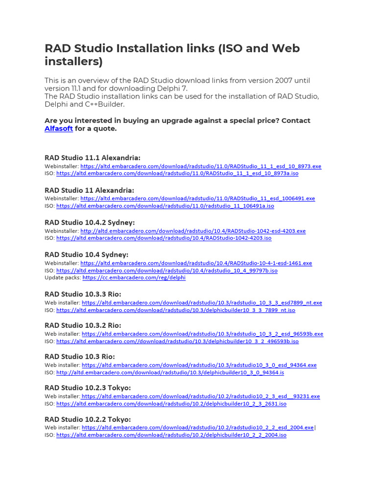 RAD Studio Download Links 2007-11.1 | PDF | Software Development | Computer Engineering